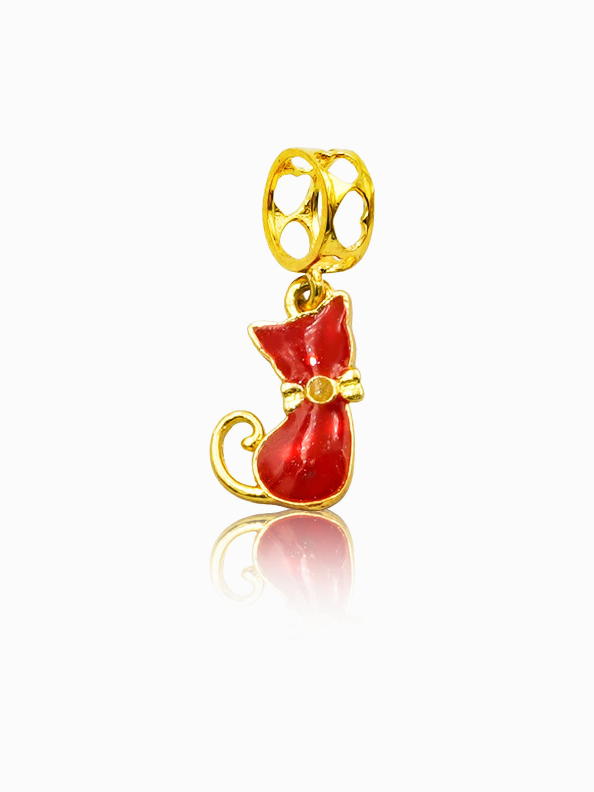 916 Gold Red Cat Charm